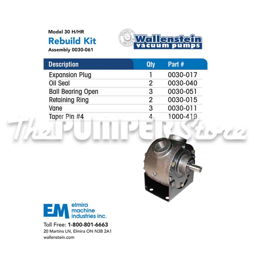 Wallenstein Model 30 H/HR Rebuild Kit | The Pumper Store